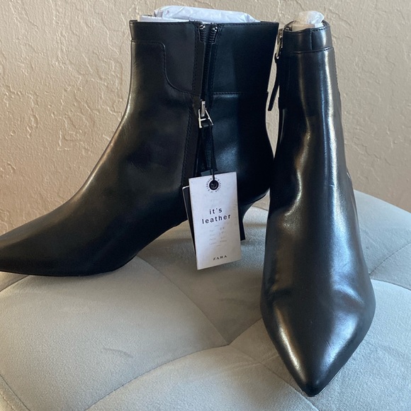Zara | Shoes | Zara Brand New Black Leather Boot | Poshmark